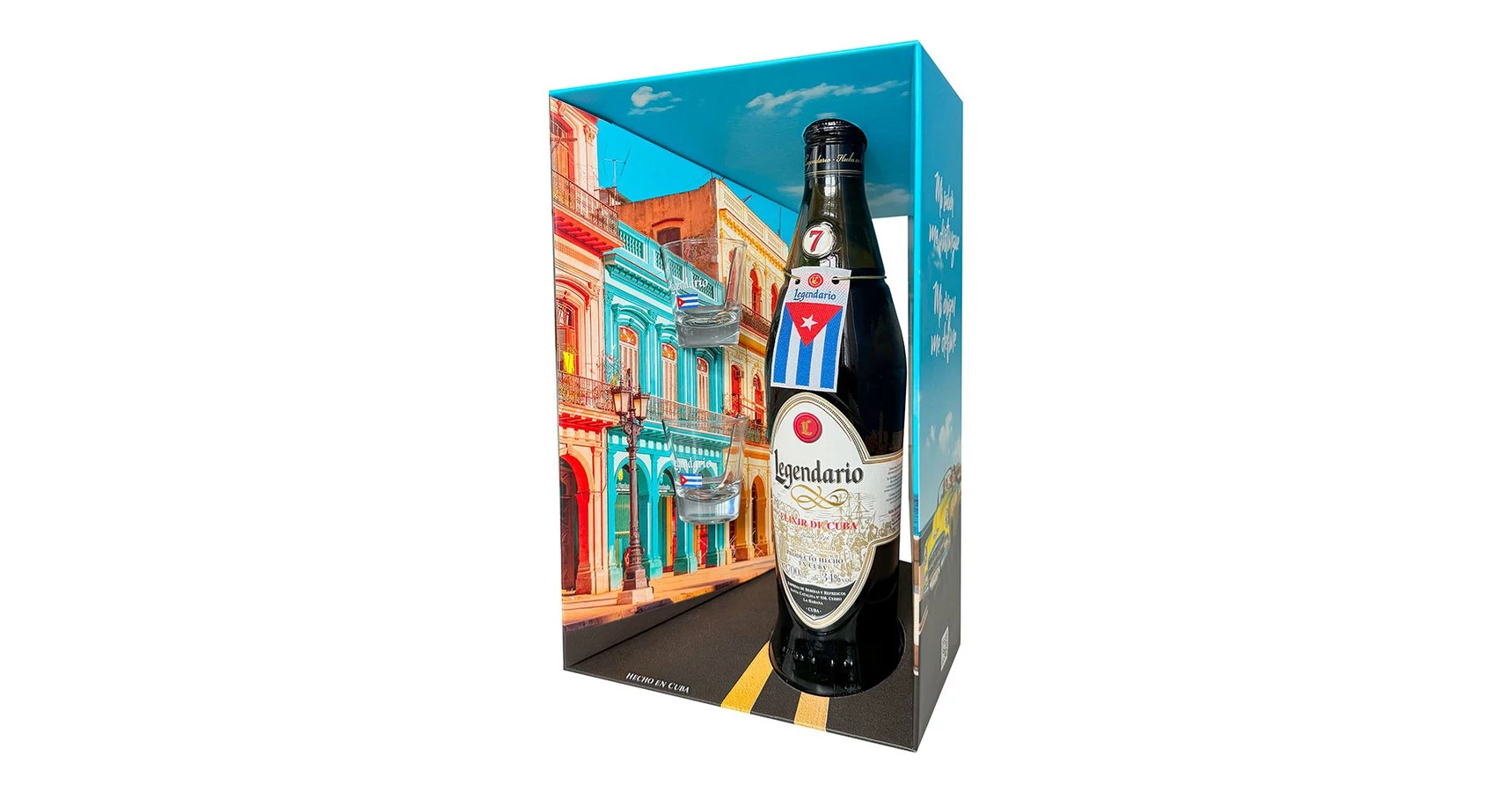 Legendario Elixir de Cuba 7 éves rum díszdobozban 2 pohárral DRS (0,7L ...